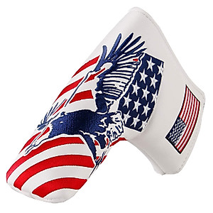 Golf Putter Head Covers Mallet Headcover Club PU Leather Protector Cover Magnetic Closure USA Fits All Putters for Men Women (USA Eagle Blade)
