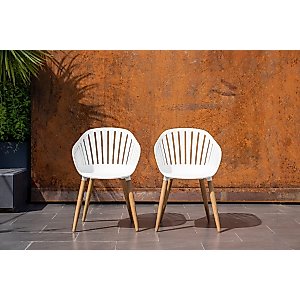 Brampton Chiavari Outdoor Chairs Set of 2 | Teak Finish Legs | Perfect for Patio, White
