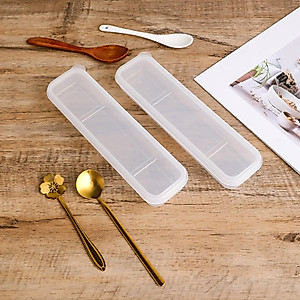 2Pcs Simple Utensil Holder with Lid, Portable Travel Tableware Storage Box Case for 8in Cutlery Flatware, Foldable Plastic Silverware Holder Travel Chopstick Case Spoon Case Fork Holder for Lunch Box