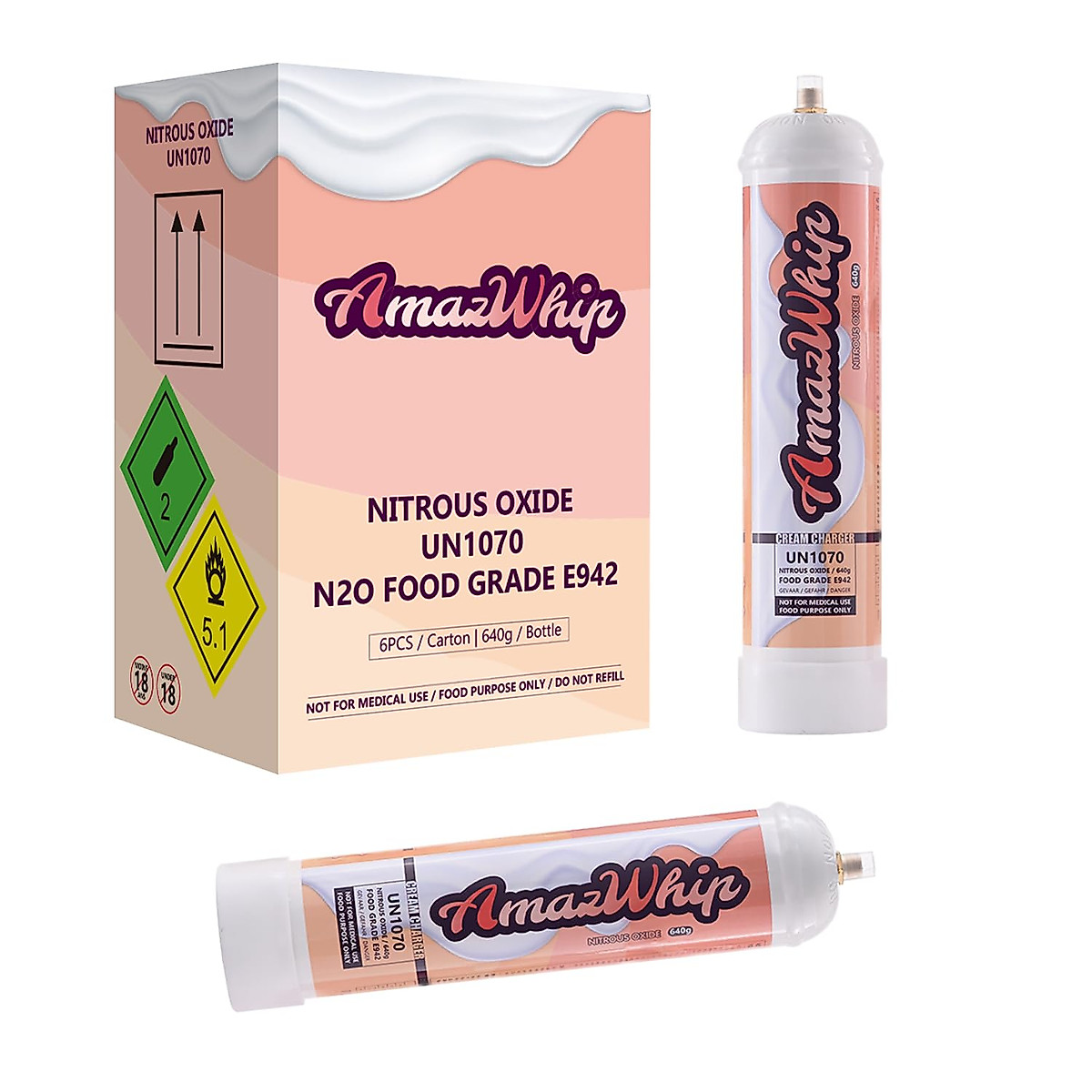 AMAZWHIP 0.95L Cream charger 640g nitrous oxide tank for cream (1 cylinder)