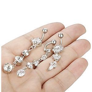 JOERICA 3Pcs 14G 316L Stainless Steel Belly Button Rings for Women Flower CZ Dangle Belly Button Rings Navel Piercing Jewelry
