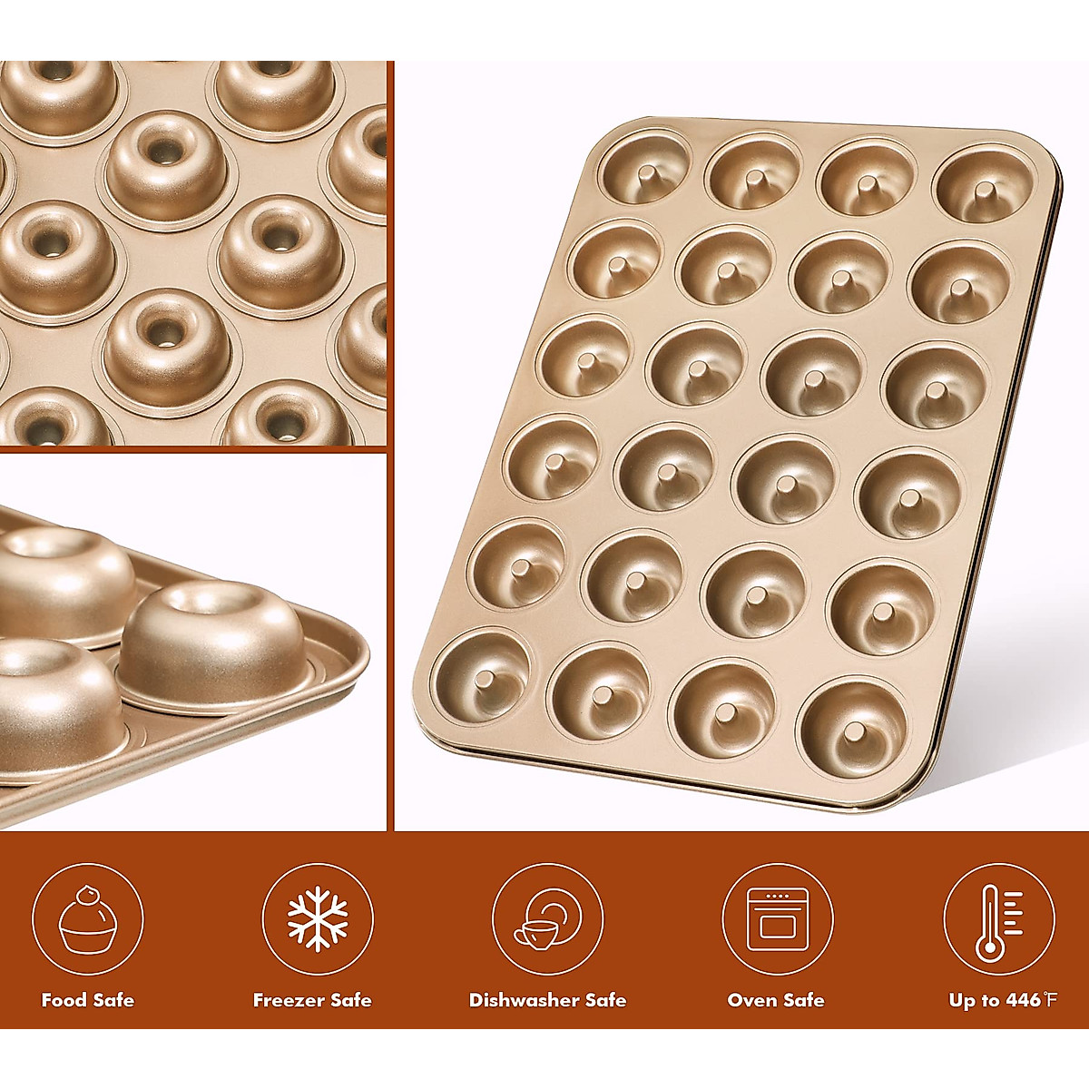 Webake Mini Donut Pan Non-stick 24-Cavity Small Donut Tray Heavy Gauge Bite Size Inch Doughnut Pans for Baking