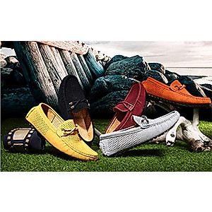 JIONS Mens Loafers Slip On Driving Hollow Out Suede Moccasins Flats Boat Shoes Slip-ons Driver C- Black 10.5 D(M) US/CN 45