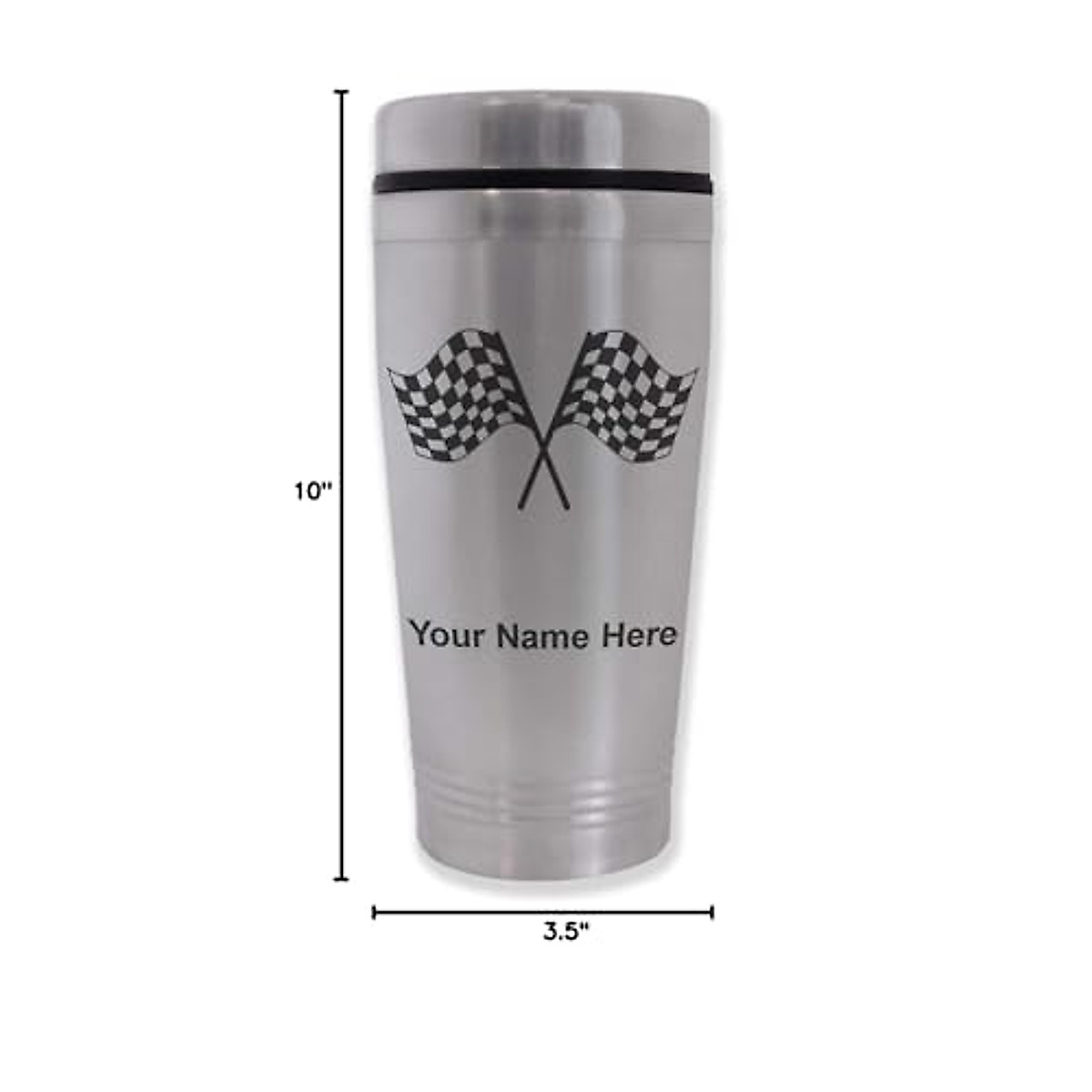 LaserGram 16oz Commuter Mug, Racing Flags, Personalized Engraving Included