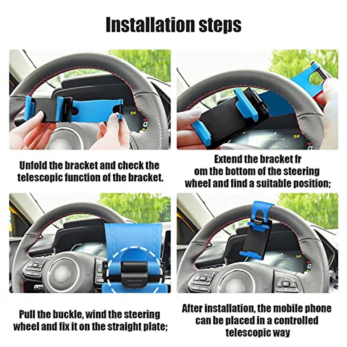 YOGEIER Car Steering Pad Phone Holder, Car Phone Holder, Compatible with iPhone 14, 13/12 Pro, Xs, Samsung and More Devices, Universal All Vehicles Steering Phone Dock (Black)