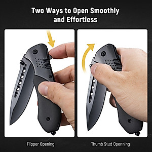 KEXMO Pocket Folding Knife - 3.46" Sharp Blade Tactical Pocket Knife with Clip, Glass Breaker - EDC Knives for Men Dad Women Hunting Survival Camping Fishing Hiking, Black