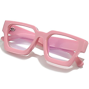 AIEYEZO Square Thick Frame Glasses for Women Men Fashion Blue Light Glasses Trendy Chic Computer Eyeglasses (Pink)