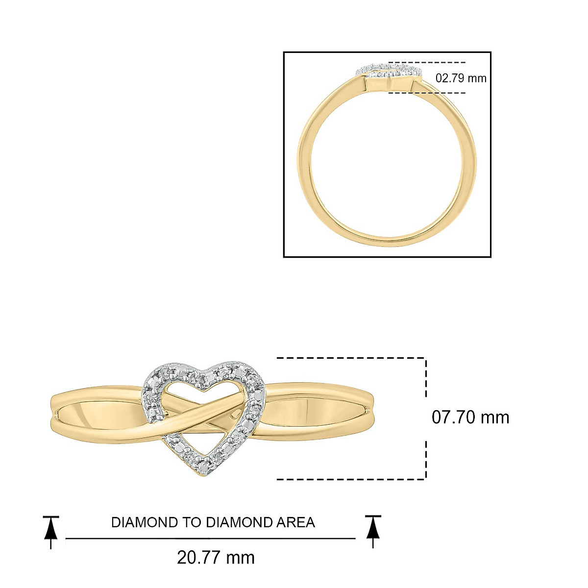 Cali Trove, Diamond Infinity with Heart Promise Ring for Women in 925 Sterling Silver, Women's Infinity Heart Promise Ring Accented with White Diamonds in Yellow Gold-Plated, Rose Gold-Plated or