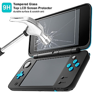 Protective Cases Compatible New 2DS XL with Screen Protectors, AFUNTA 1 Crystal Clear Case and 1 EVA Carrying Case for Console, with 2 Pcs Anti-Scratch Tempered Glass Films for Screens