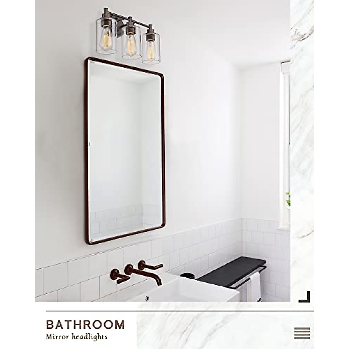 FEMILA 3-Light Vanity Light,Farmhouse Bathroom Light Fixtures,Metal Wall Sconce with Clear Glass Shade,Oil Rubbed Bronze Finish,4FYC56B-3W ORB