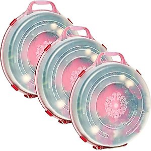 HOMZ Set of 3 Holiday Wreath Plastic Storage Containers, Holds Up to 24” Diameter, Secure Latching Lid and Easy Grip Handle, Stackable and Nestable, Red/Clear