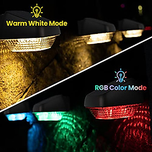 AmbiCasa Solar Deck Lights, 6 Pack Outdoor Fence Lights Solar Power Step Lights with Warm Light & RGB, IP65 Waterproof Outside Front Back Yard Lighting Decor for Stairs Patio Garden Pool Pathway