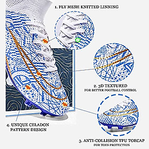 Men's Soccer Cleats High Top AG Spikes Indoor Outdoor Baseball Ankle-Cuff Boots Athletic Professional Firm Ground Turf Non-Slipping Football Sneaker