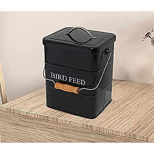 Morezi Bird seed and feed storage tin with lid Included - white-coated carbon steel - tight fitting lids - storage canister tins - Black