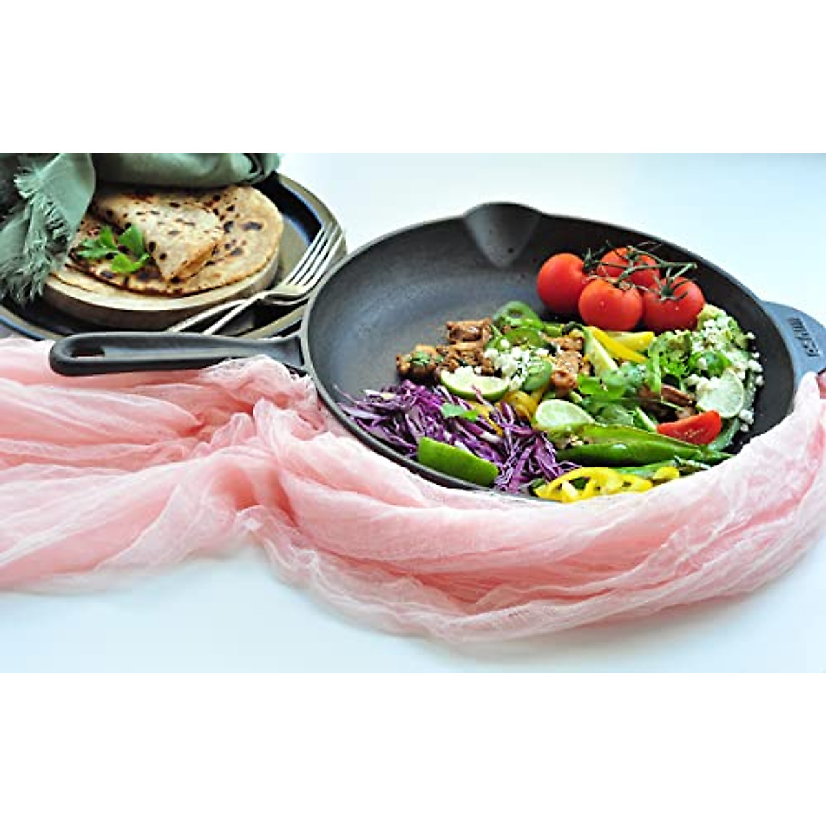 IMUSA USA 12" Cast Iron Skillet with Helper Handle for Indoor & Outdoor