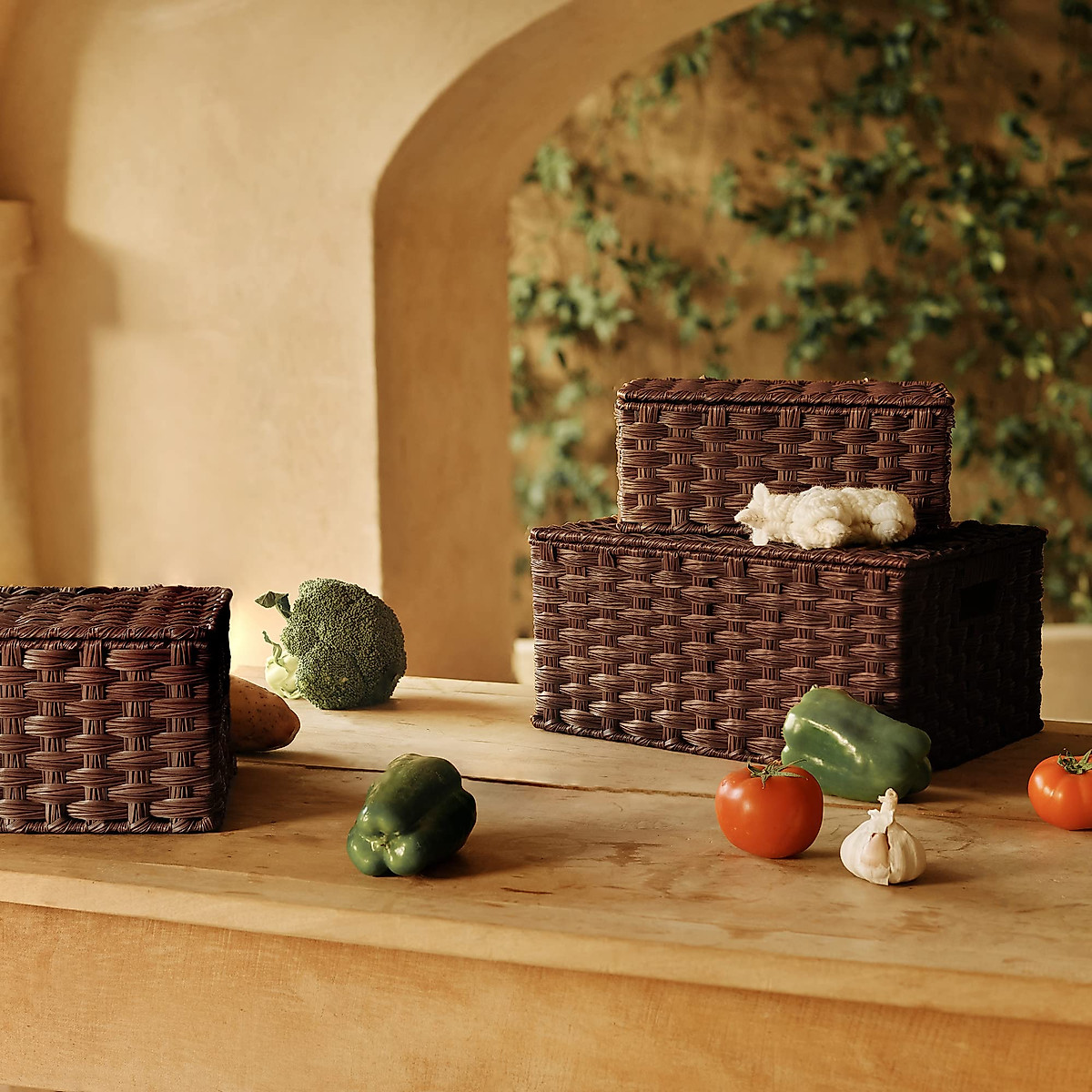 GRANNY SAYS Bundle of 3-Pack Wicker Baskets & 2-Pack Wicker Shelf Baskets