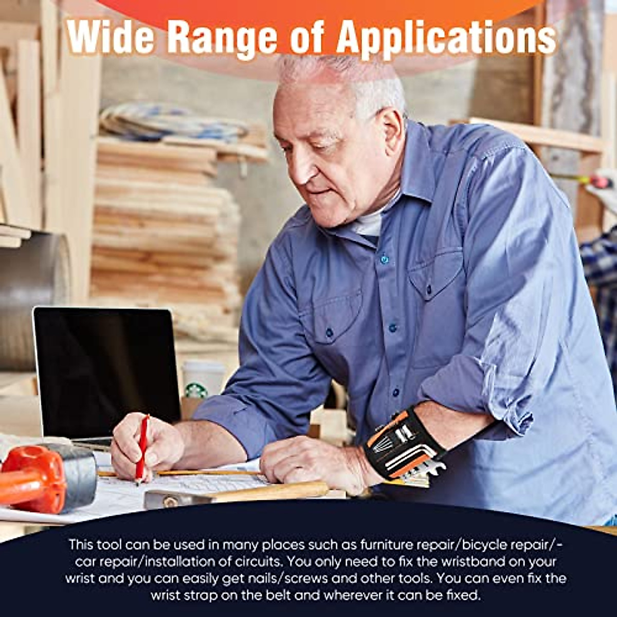 5 Pcs Magnetic Wristband Tools Set Gifts for Men Christmas Stocking Stuffers 1 Magnetic Wristband to Hold Screw Nail 1 Keychain 1 Pick up Tool 1 Gift Bag 1 Gift Box Cool Gadget Birthday Gift (Grandpa)