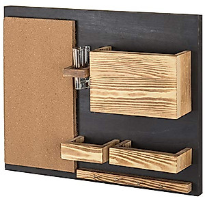 MyGift Wall Mounted Family Command Center Organization with Cork Bulletin Board, Mail Holder, Key Hooks and Flower Vase