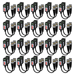 Passive Video Balun Connector 20 Pairs Cat5 HD Mini CCTV BNC Video Balun Transceiver Cable with Lighting Protection and Coax BNC Connector to RJ45 Terminal for CCTV Surveillance Camera Systems