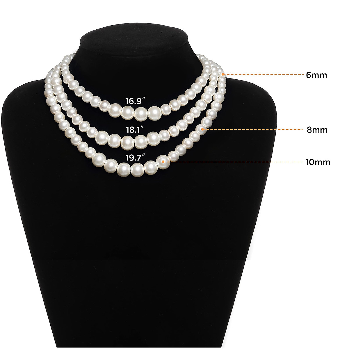 BABEYOND Round Imitation Pearl Necklace Vintage Multi Strands Choker Necklace 20s Flapper Necklace for Party (Style2)