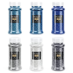 Arteza Fine Glitter Set, 6 x 2-oz Bottles, Ocean-Toned Glitter for Resin, Glue, Acrylic Paint, Arts and Crafts Supplies for Creating DIY Projects and Holiday Art
