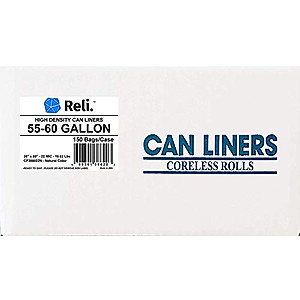 Reli. SuperValue 55 Gallon Trash Bags (150 Count Bulk), Made in USA - Clear Trash Bags Heavy Duty 55 Gallon - 60 Gallon - 55 Gal Garbage Bag