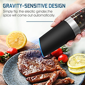 Ebaco Gravity Electric Salt and Pepper Grinder-Automatic Pepper Mill Battery Operated Grinder with LED Light, Refillable and Adjustable Coarseness(1PCS)