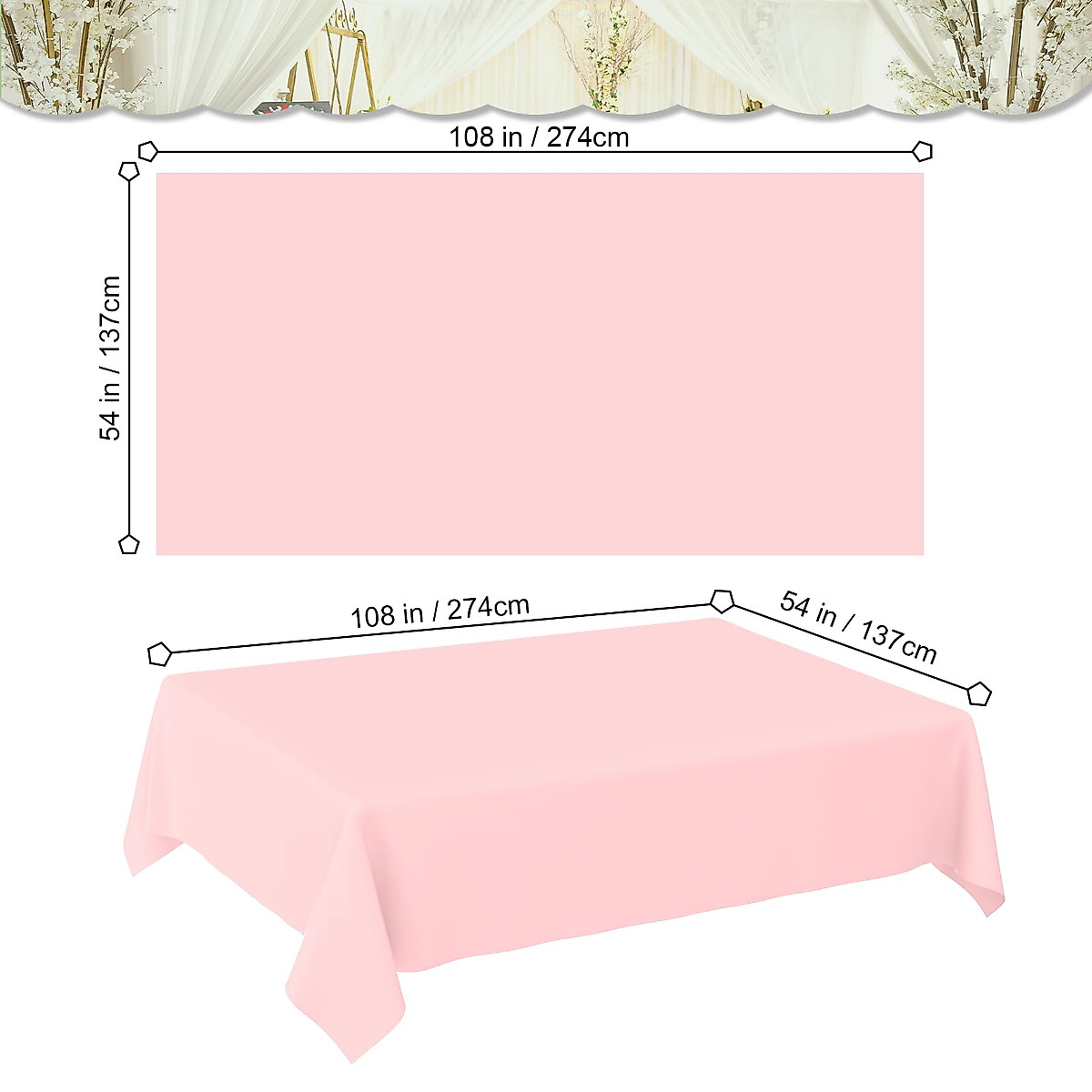 JCTHKUKU 4 Pack Light Pink Tablecloth Disposable Baby Pink Table Covers 54" x 108" Pink Pastel Table Cloths for Parties Bridal Shower Engagement Wedding Birthday BBQ Picnic Indoors & Outdoors Party