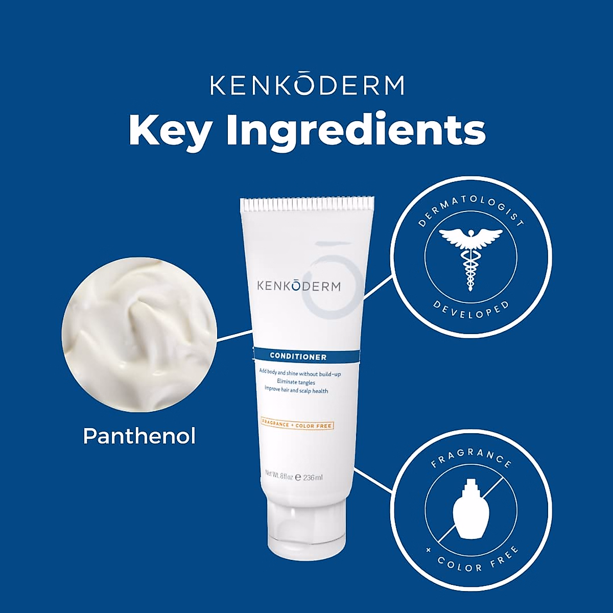 Kenkoderm Conditioner for Sensitive Hair and Skin - 8 oz | 1 Tube | Dermatologist Developed | Fragrance + Color Free