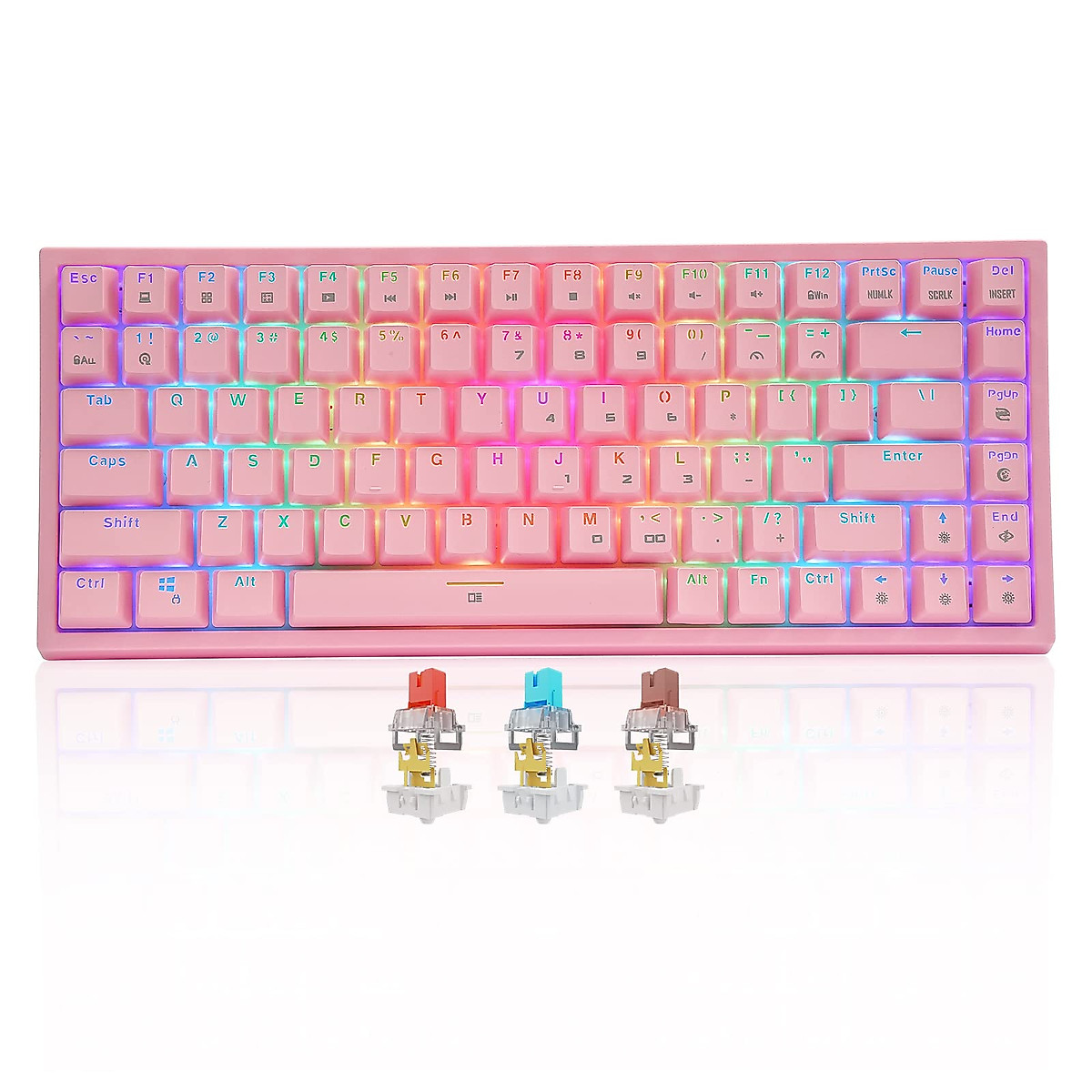 OKKID Wireless Mechanical Keyboard 60%, Bluetooth Wired Gaming Keyboard, Blue Switches, RGB Backlight, CQ84 Wired Keyboard, Compact 84 Keys, for Windows Computers, Tablets, Smartphone