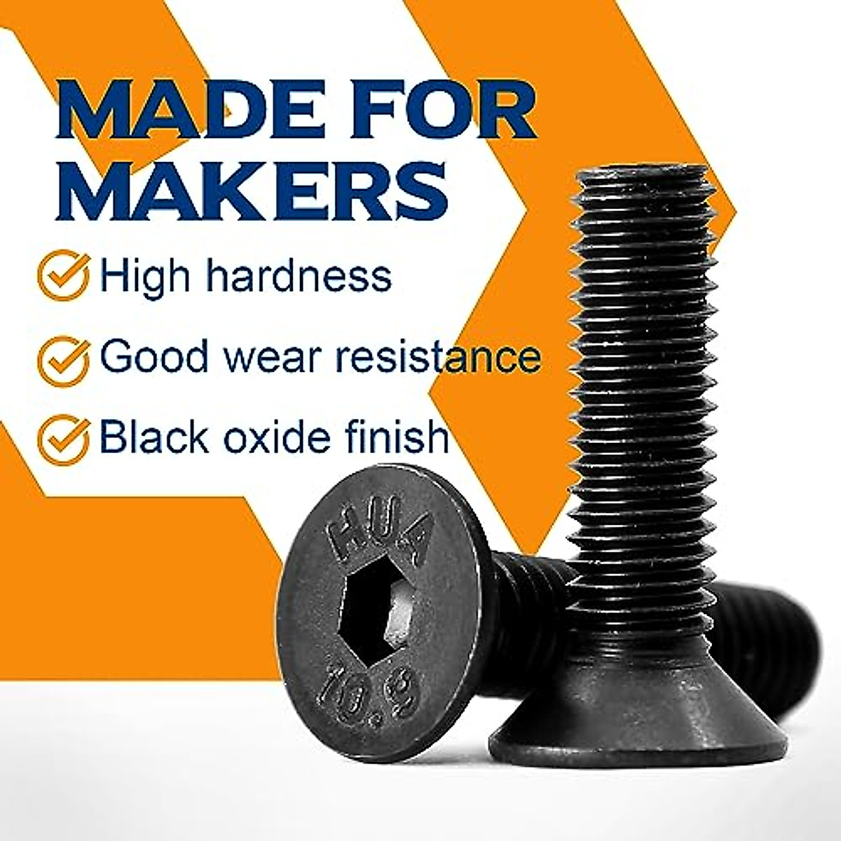 M6-1.0 x 30mm Flat Head Socket Cap Screws, 10.9 Grade Alloy Steel, Allen Socket Drive, Black Oxide Finish, Machine Thread, 50 PCS