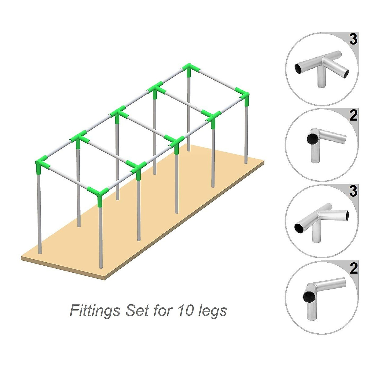 GoodsZone Canopy Fittings Kit 1 3/8" Slant roof Shelter Carport Deck Shed Frame Connectors Coupling, Full Set for 6, 8, 10 Legs, Without Poles (for 10 Legs)