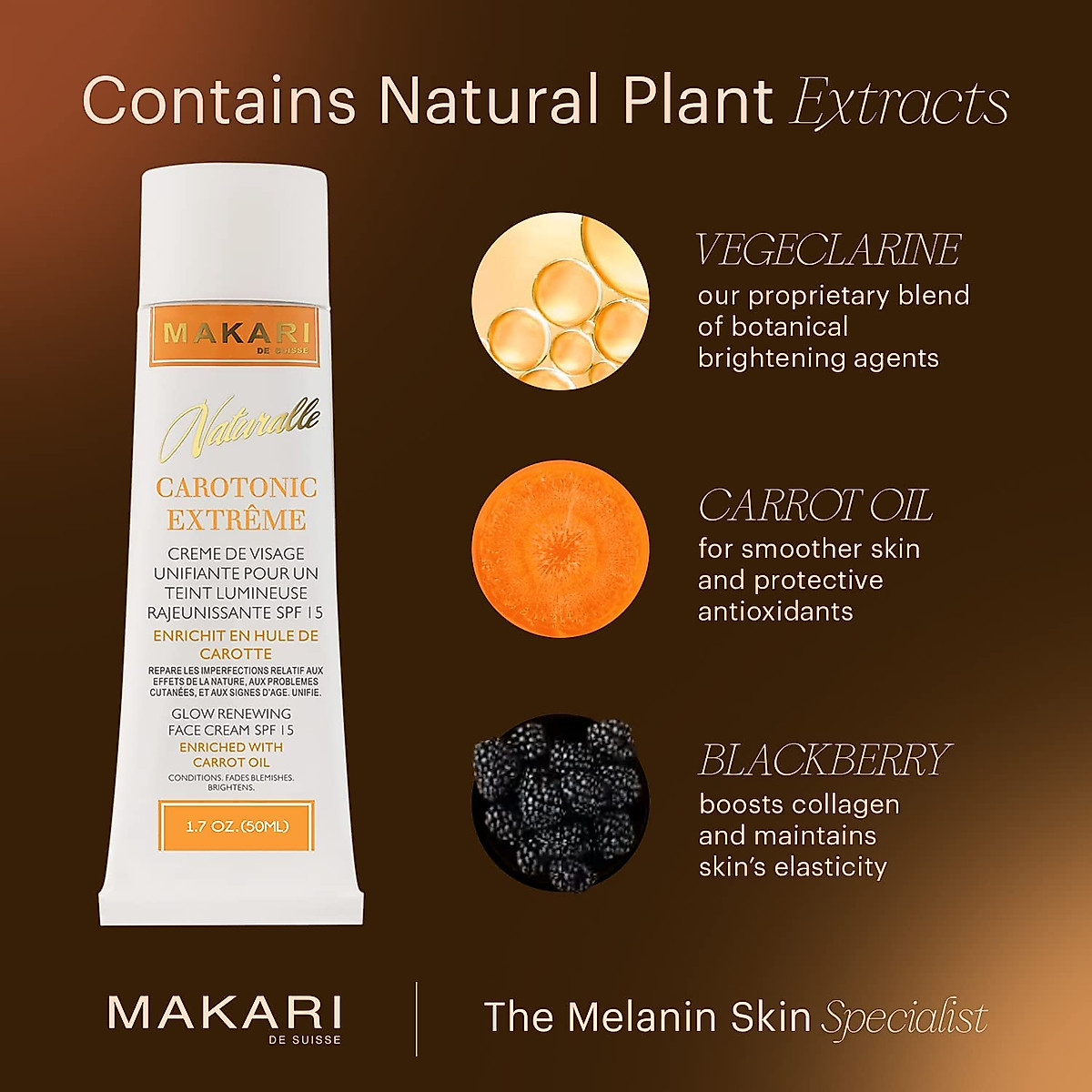 Makari Naturalle Carotonic Extreme Glow Renewing Face Cream SPF15 (1.7 oz) | Brightens, Moisturizes, and Rejuvenates Skin | Helps Diminish Acne, Control Oily Face, and Minimize the Appearance of Aging
