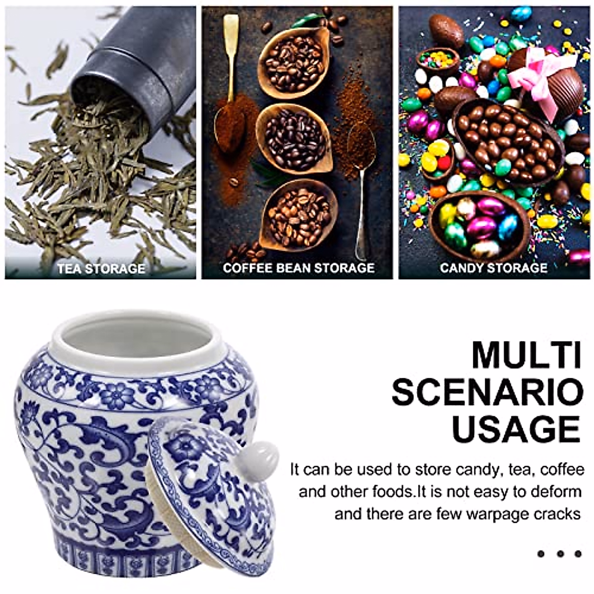 Zerodeko Ceramic Vase 330ML Ceramic Tea Jar, Vintage Chinese Style Storage Can with Airtight Lid Loose Tea Tin Kitchen Food Canister Traditional Tea Tin Coffee Jar Bulk Food