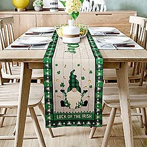 St Patricks Day Table Runner, 72 Inches Long Green Burlap Table Decor Runner, Gnome Grass Rectangle St. Patrick's Day Runners, Perfect Irelan Table Decorations Decor for The Home ( 13 x 72 Inches )