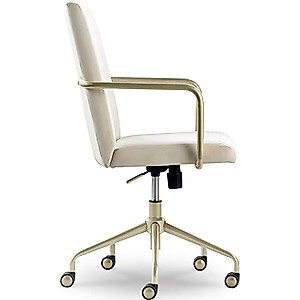 Elle Decor Giselle Modern Home Office Desk Chair, High Back Adjustable Computer Chair with Gold Arms, Base and Wheels, Velvet Fabric, Cream