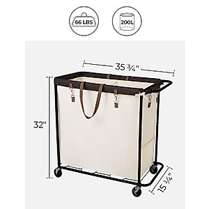 StorageWorks 200L Laundry Sorter 2 Section, Laundry Hamper with Wheels, Extra Large Laundry Basket for Clothes, Towel, Blanket, Rolling Laundry Cart for Laundry Room Organization, Beige, 1-Pack