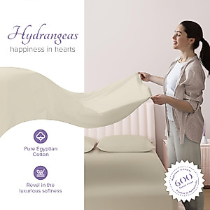 Carressa Linen 100% Egyptian Cotton Sheets - 600 Thread Count 3 PC Twin Size Sheet Set, Soft, Cooling, High Thread Count Sateen Weave, Extra Long Staple Luxury Bedding, 16 in Deep Pocket - Beach Sand