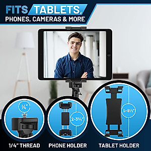 Texlar 60" Phone Tripod Stand for iPhone and iPad - Includes Wireless Remote, Cell Phone and Tablet Holders - for Camera Video Recording, Travel - T60 Pro Selfie Stick Tripod