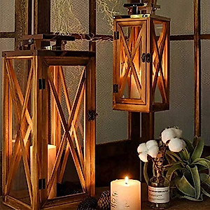 XRKITE Wooden Candle Lantern Decorative Set of 2, Patio Decor with Stainless Top and Glass Inserts, Hurricane Lantern Holder Decor for Indoor Outdoor, Home, Garden, Wedding (Small-Large Set)
