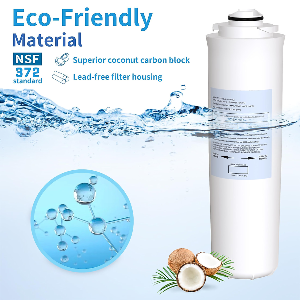 KrohneTec Filter Replacement for Elkay 51300C EWF3000 (No Chip - 3 Pack)