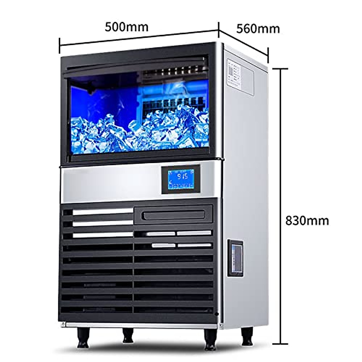 KEINXOW Commercial Ice Maker with 44LBS Ice Storage Bin And Smart LCD Touch Screen, Full Clear Cube, Stainless Steel Self-Cleaning Ice Cube Maker for Bar, Office,Home Kitchen, Shop,24h 110LBS/45 Ice C