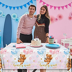 GREHUMOR 3Pcs Bear Baby Shower Tablecloth We Can Bearly Wait Baby Shower Decorations Brown Bear Theme Gender Reveal Table Cover for Boy or Girl Baby Shower Gender Reveal Party 42.5 x 70.8 in (Bear)