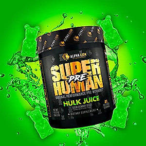 ALPHA LION Superhuman Pre Workout Powder, Beta Alanine, L-Taurine & Tri-Source Caffeine for Sustained Energy & Focus, Nitric Oxide & Citrulline for Pump (21 Servings, Hulk Juice)