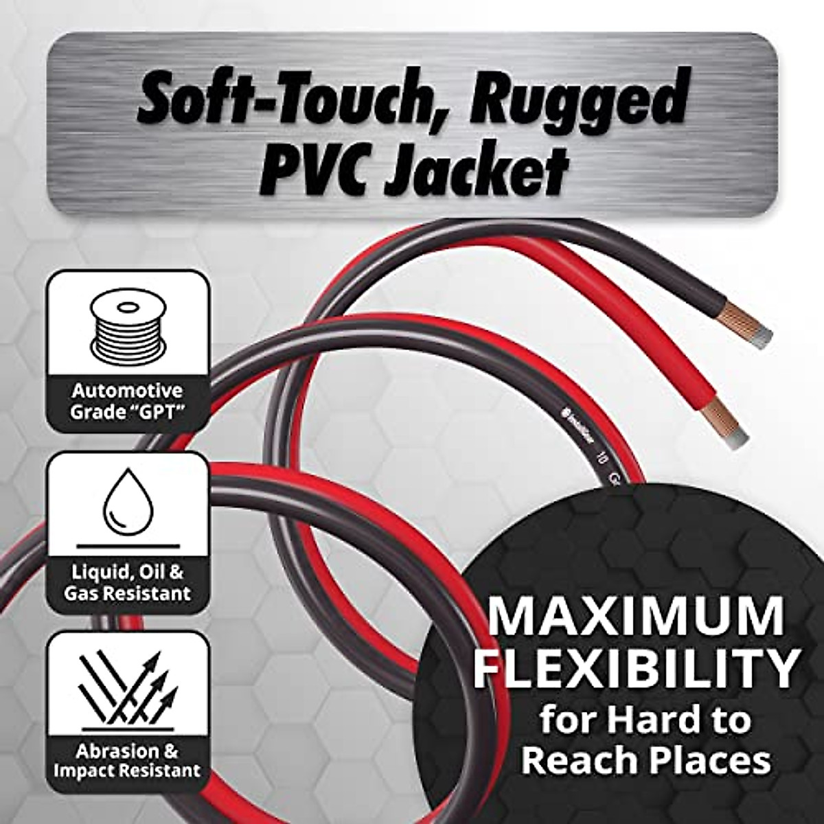 InstallGear 10 Gauge Wire (50ft) Copper Clad Aluminum CAA - Primary Automotive Wire, Car Amplifier Power & Ground Cable, Battery Cable, Car Audio Speaker Stereo, RV Trailer Wiring Welding Cable 10ga