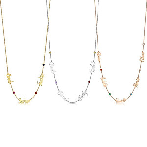 LONAGO Personalized 925 Sterling Silver 1-5 Name Necklace with Simulated Birthstone Custom Made Any Nameplate Pendant Jewelry for Women (Style 1-Silver)