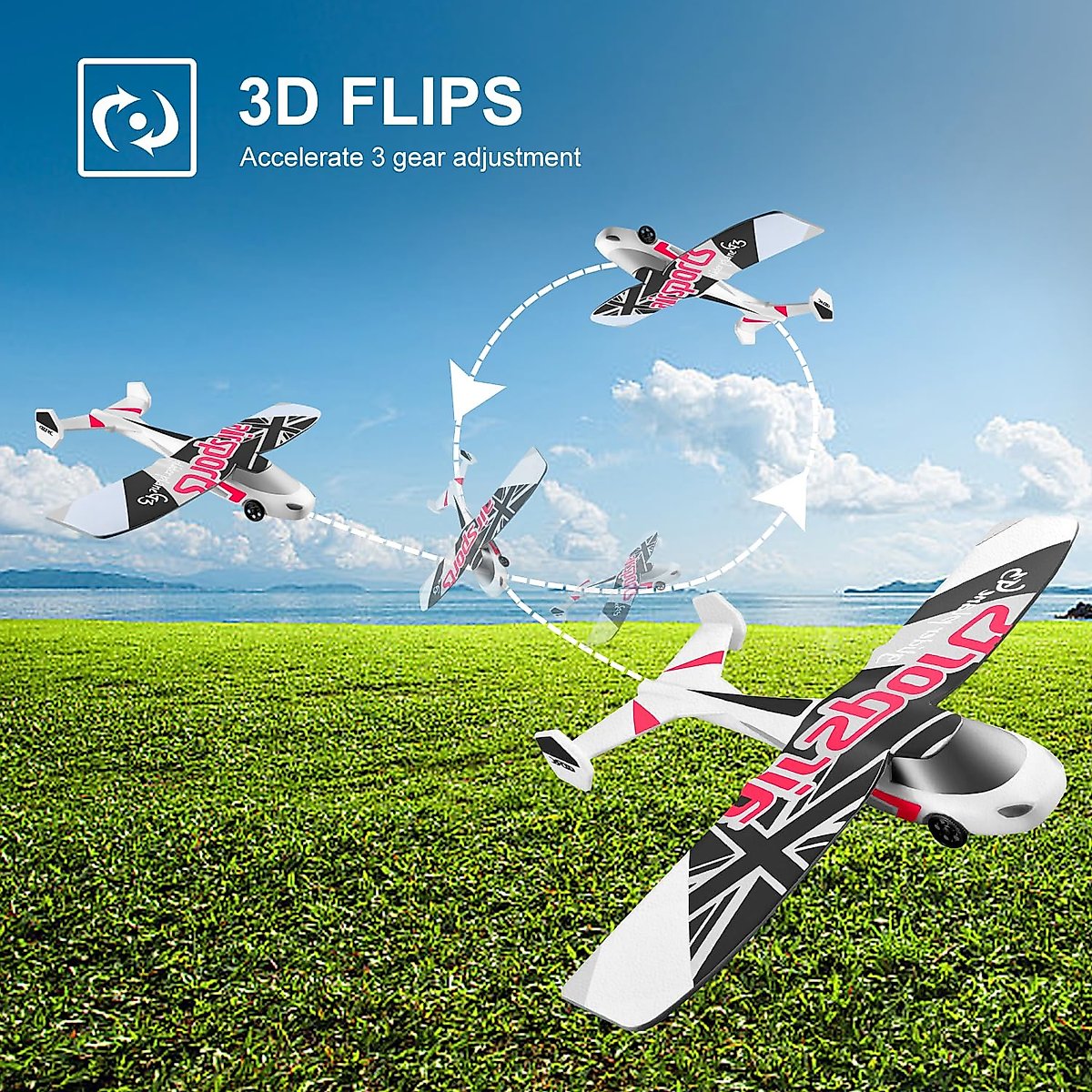 4DRC RC Plane, 2.4Ghz Remote Control Airplane,Flying with 2 Batteries & Propeller 6-axis Gyro Stabilizer,Blue&Green Light,Easy to Fly for Beginners Adults Kids Boys