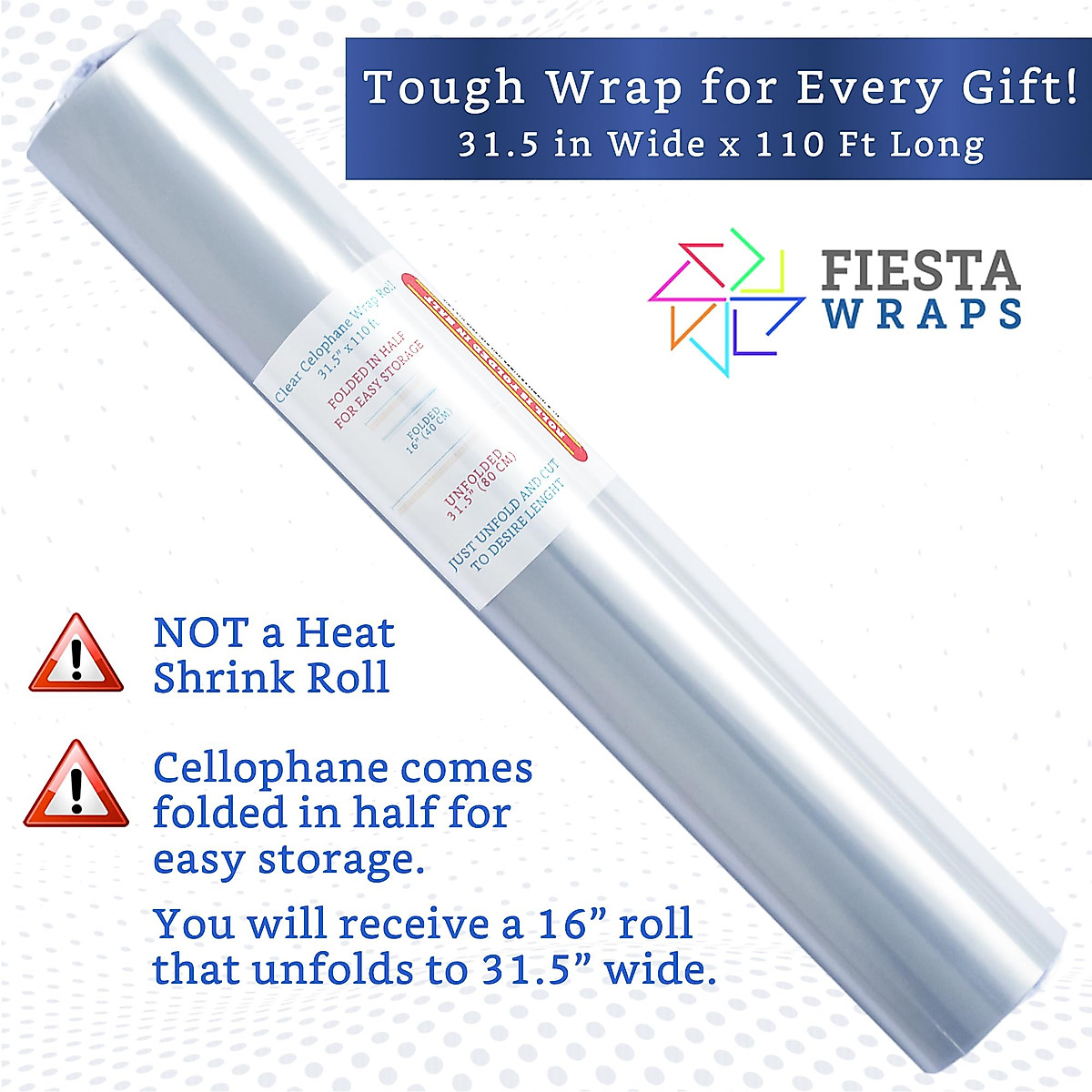 110 ft Clear Cellophane Wrap Roll (31.5 in x 110 ft) - Cellophane Wrap - Cellophane Roll - Clear Wrap Cellophane Bags - Clear Wrapping Paper to Wrap Gift Baskets - Gift Basket Wrap - Clear Gift Wrap for Baskets - Cello Wrap