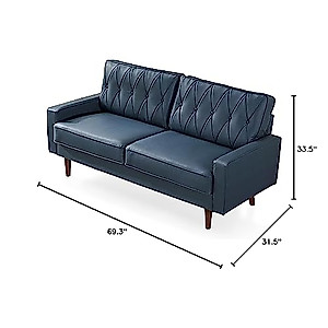 US Pride Furniture Modern Style Faux Leather 69.3’’ Wide with Round Tapered Legs Living Room Sofas, Blue
