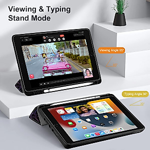 DONGKE Case Compatible with iPad 10.2 Inch 2021 2020 2019 iPad 9th/8th/7th Generation with Pencil Holder, Slim Stand Protective Case with Soft TPU Back, Auto Sleep/Wake Cover, Sun & Moon